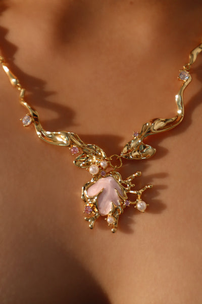 18K Real Gold Plated Pink Shell Necklace – Cutethingscommin