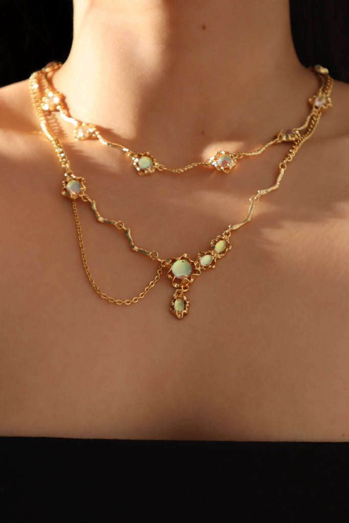 18K Gold Multi Opal Necklace | Dainty Layering Jewelry – Cutethingscommin