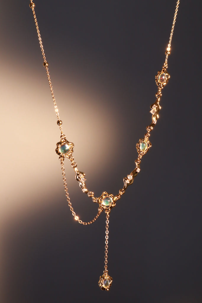 18K Real Gold Plated Multi Opal Dangle Necklace – Cutethingscommin