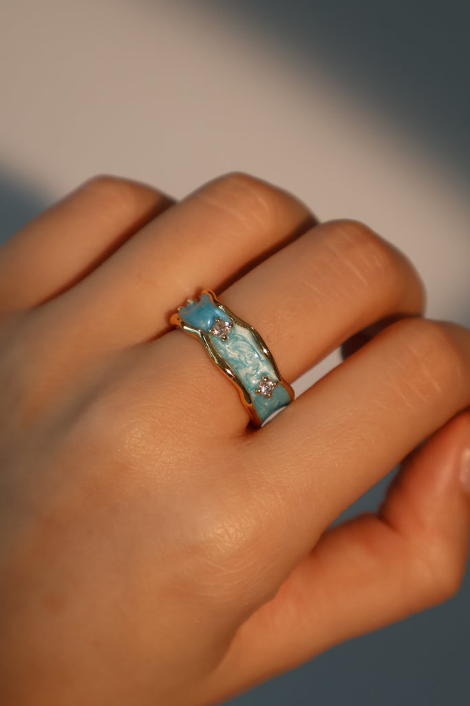 18K Real Gold Plated Blue Tide Ring – Cutethingscommin