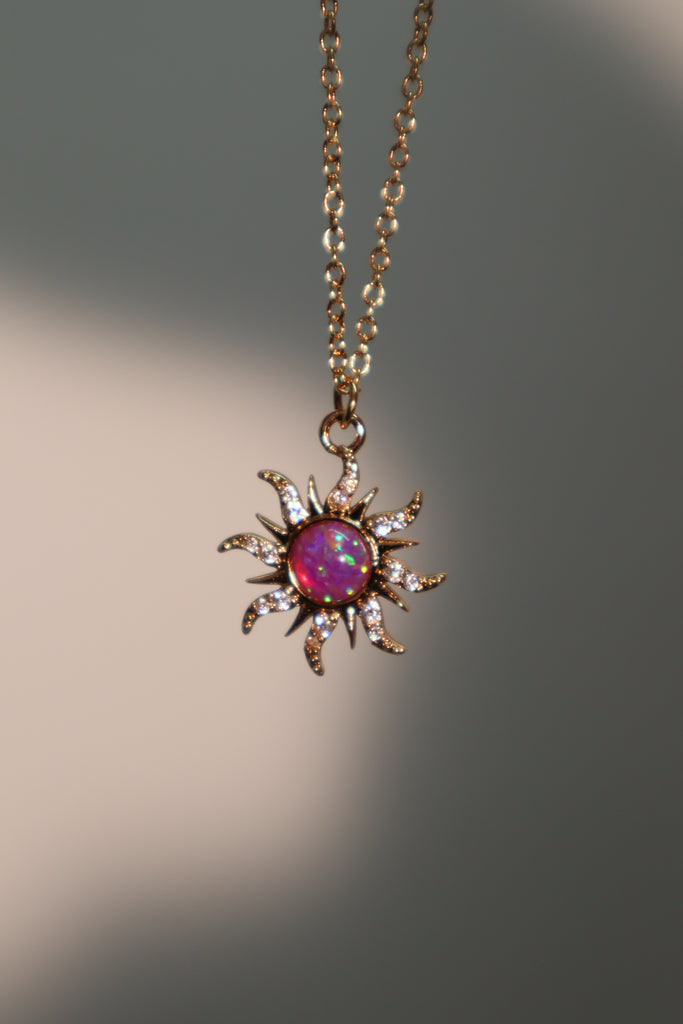 18K Real Gold Plated Purple Opal Sun Necklace – Cutethingscommin