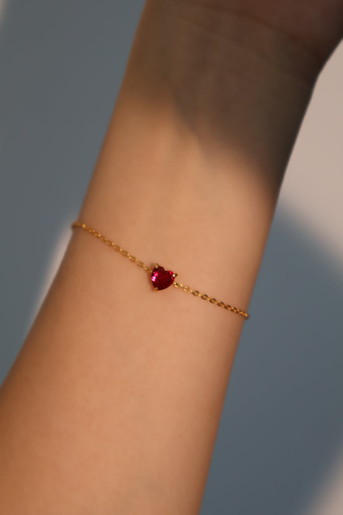24K Gold Vermeil Red Gem Heart Bracelet – Cutethingscommin