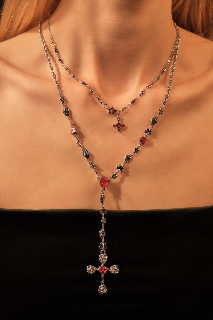 Platinum Plated Red Gem Cross Necklace – Cutethingscommin