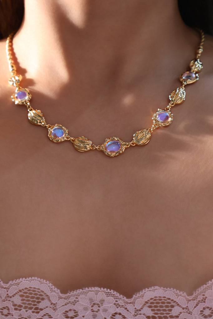 18K Real Gold Plated Multi Moonstone Shell Necklace – Cutethingscommin