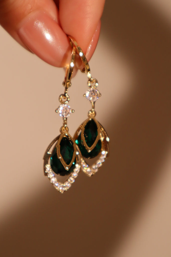 18K Real Gold Plated Green Gem Droplet Earrings – Cutethingscommin
