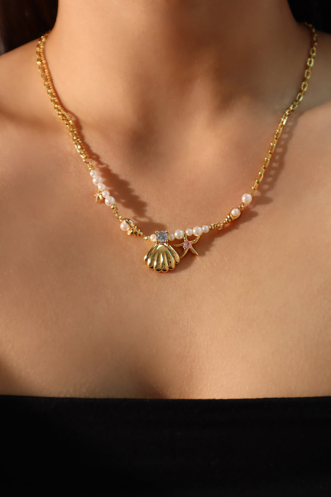 18K Real Gold Plated Sea Shell Pearls Necklace – Cutethingscommin