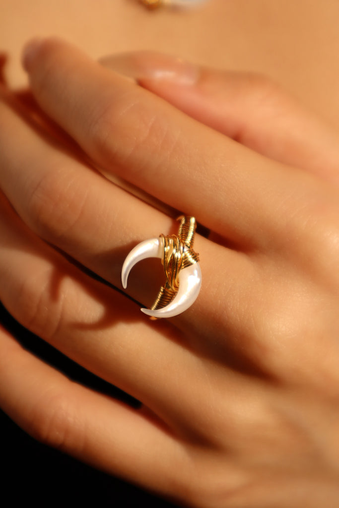 18K Real Gold Plated Aurora Moon Ring – Cutethingscommin