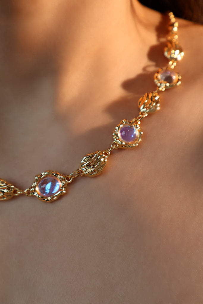 18K Real Gold Plated Multi Moonstone Shell Necklace – Cutethingscommin