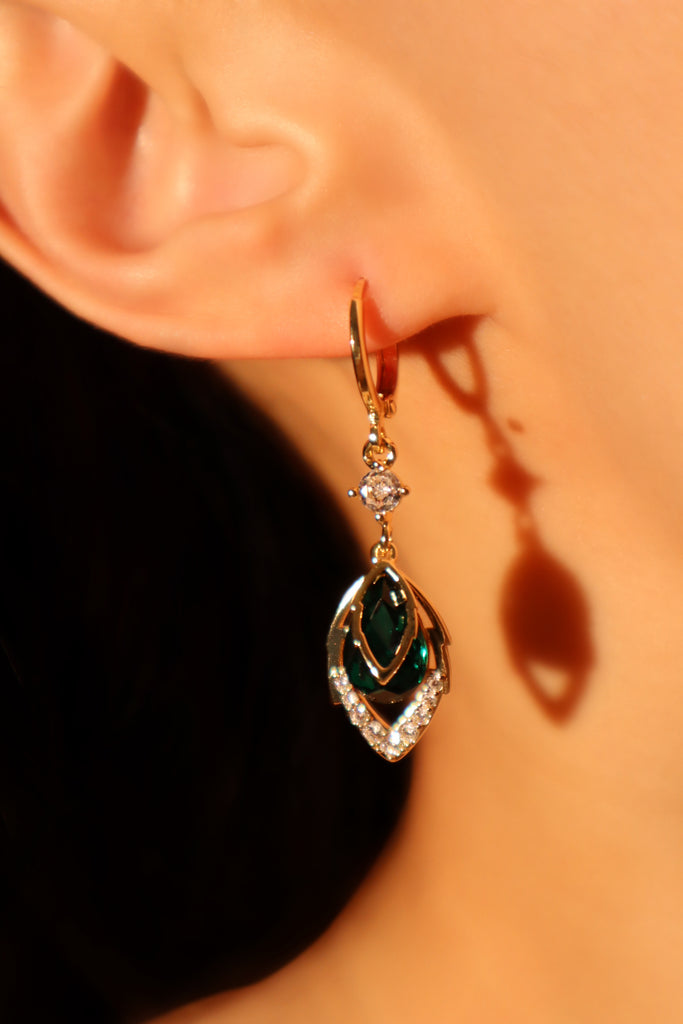 18K Real Gold Plated Green Gem Droplet Earrings – Cutethingscommin