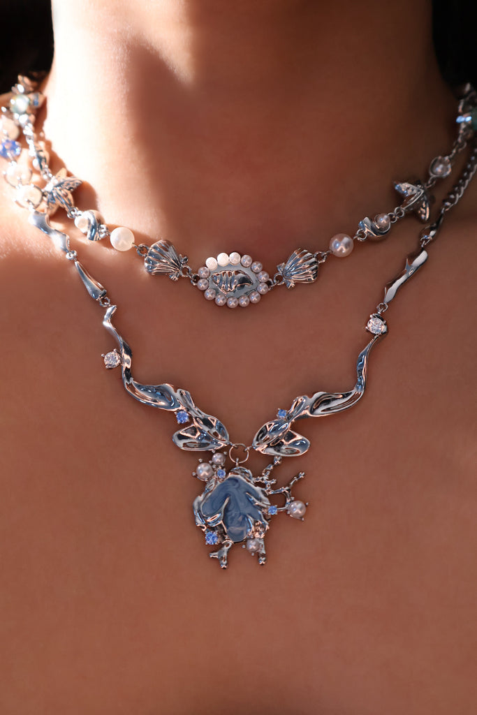 Platinum Plated Blue Shell Necklace – Cutethingscommin
