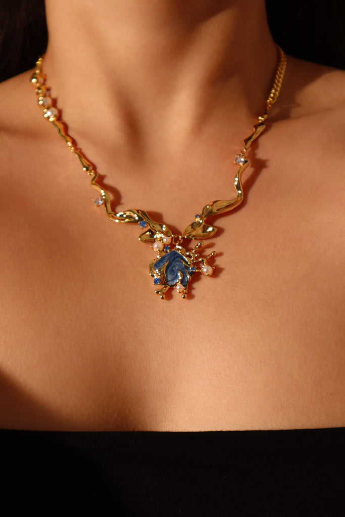 18K Real Gold Plated Blue Shell Necklace – Cutethingscommin
