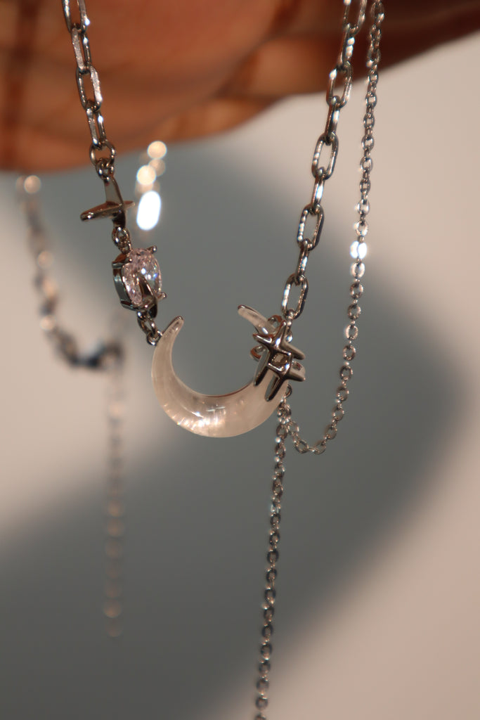 Platinum Plated Moon Star Chain Necklace – Cutethingscommin