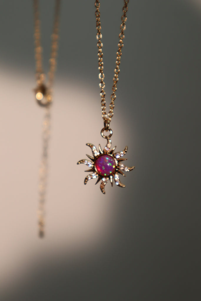 18K Real Gold Plated Purple Opal Sun Necklace – Cutethingscommin