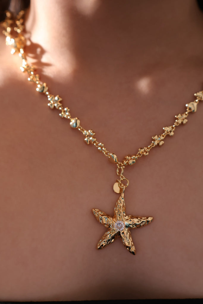 18K Real Gold Plated Diamond Starfish Necklace – Cutethingscommin