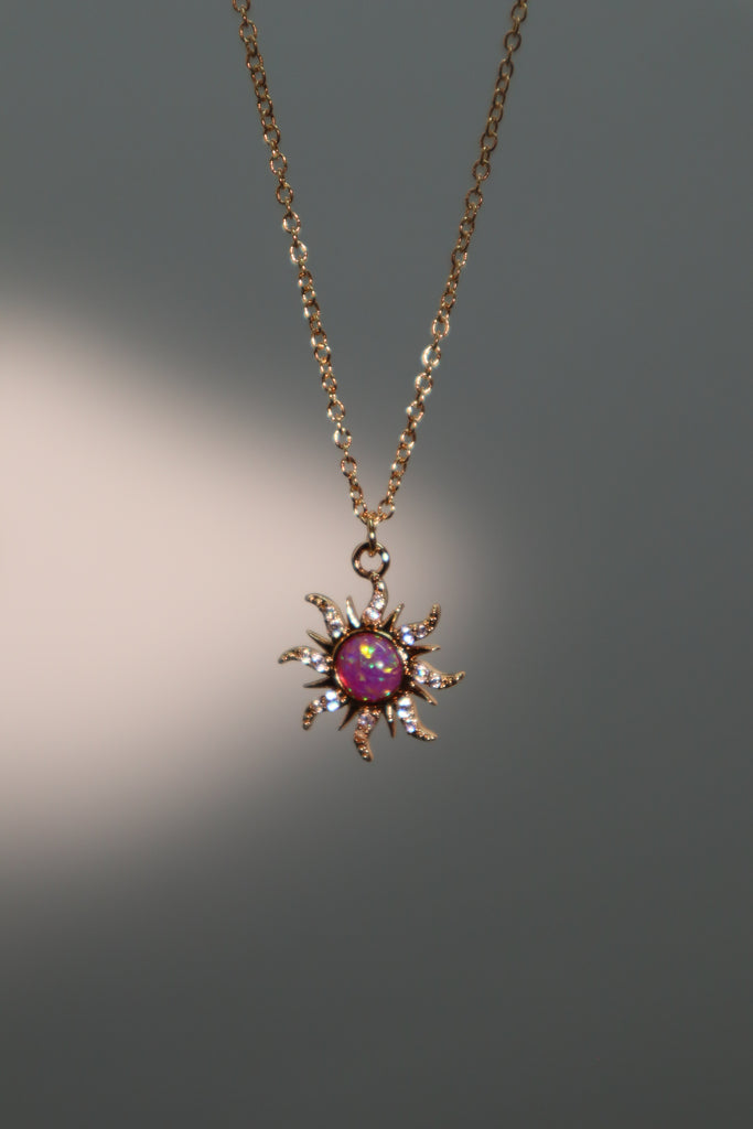 18K Real Gold Plated Purple Opal Sun Necklace – Cutethingscommin