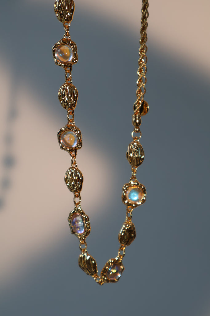 18K Real Gold Plated Multi Moonstone Shell Necklace – Cutethingscommin