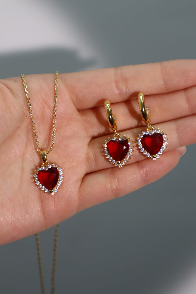 18K Real Gold Plated Red Gem Diamond Heart Necklace – Cutethingscommin