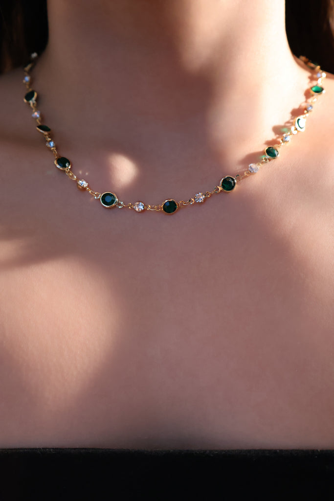 18K Real Gold Plated Multi Green Gems Necklace – Cutethingscommin