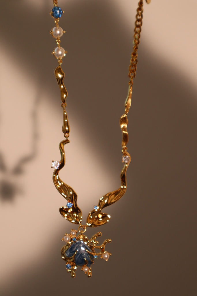 18K Real Gold Plated Blue Shell Necklace – Cutethingscommin