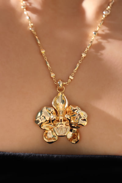 18K Real Gold Plated Orchid Necklace – Cutethingscommin