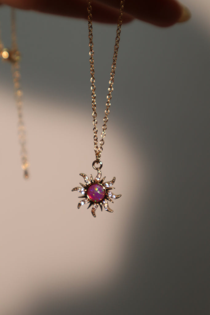 18K Real Gold Plated Purple Opal Sun Necklace – Cutethingscommin