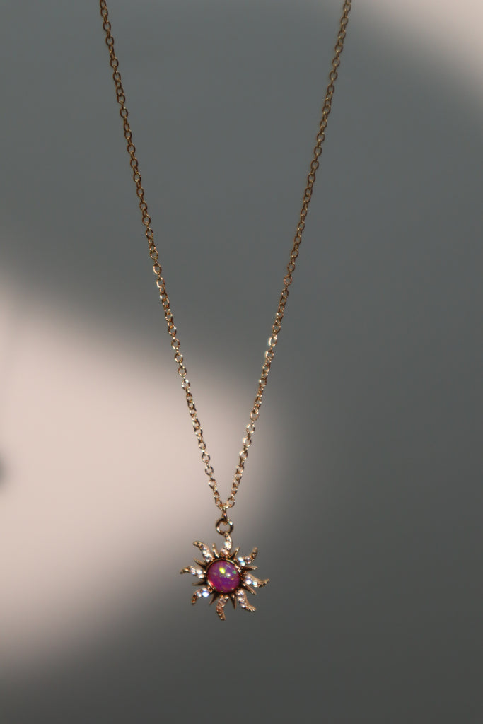 18K Real Gold Plated Purple Opal Sun Necklace – Cutethingscommin