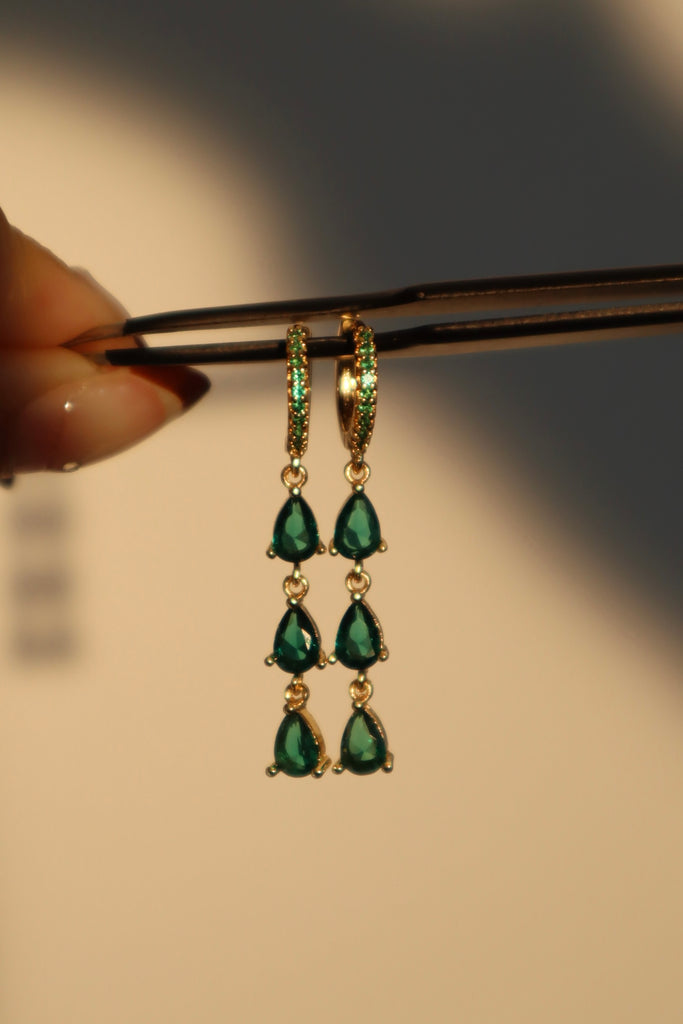 18K Real Gold Plated Green Gem Water Drop Earrings – Cutethingscommin