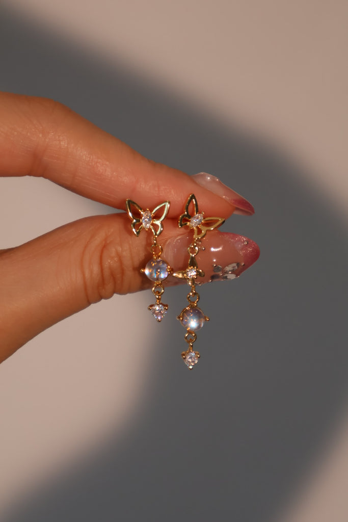 18K Real Gold Plated Butterfly Moonstone Dangle Earrings – Cutethingscommin