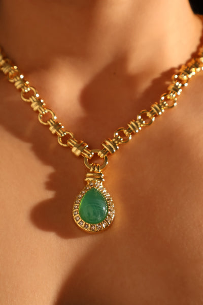 18K Real Gold Plated Jade Drop Necklace – Cutethingscommin