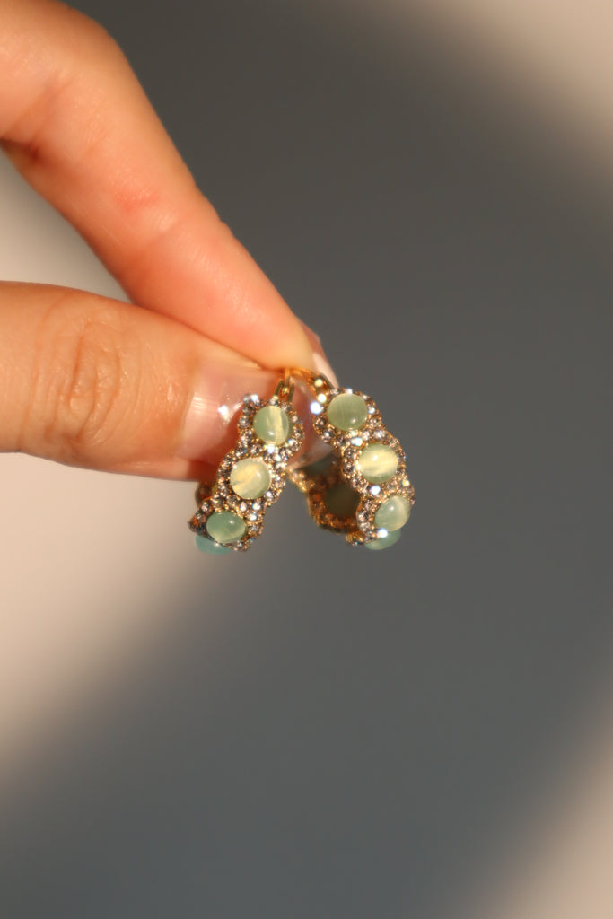 18K Real Gold Plated Green Opal Hoop Earrings – Cutethingscommin