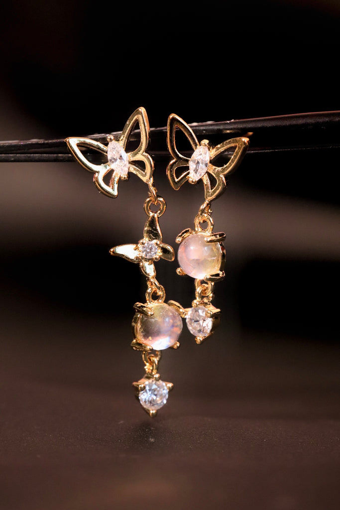 18K Real Gold Plated Butterfly Moonstone Dangle Earrings – Cutethingscommin
