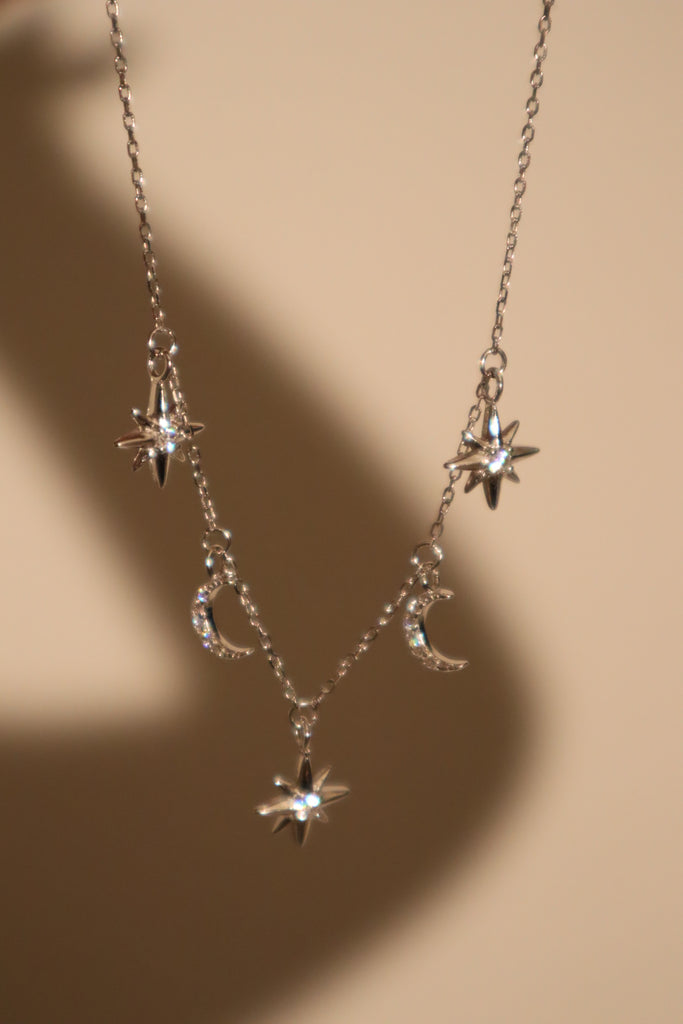 925 Sterling Silver Multi Moon Star Necklace – Cutethingscommin