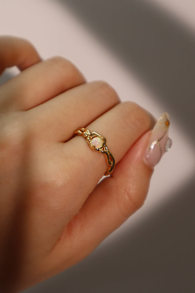 18K Real Gold Plated White Opal Ring – Cutethingscommin