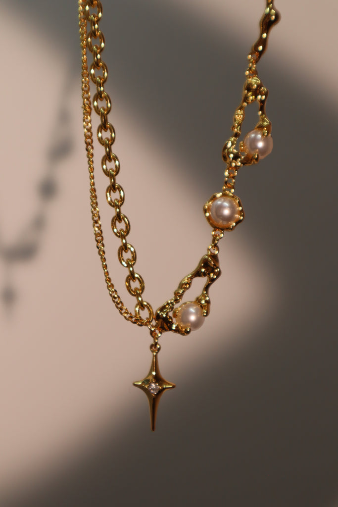 18K Real Gold Plated Pearl Star Necklace – Cutethingscommin