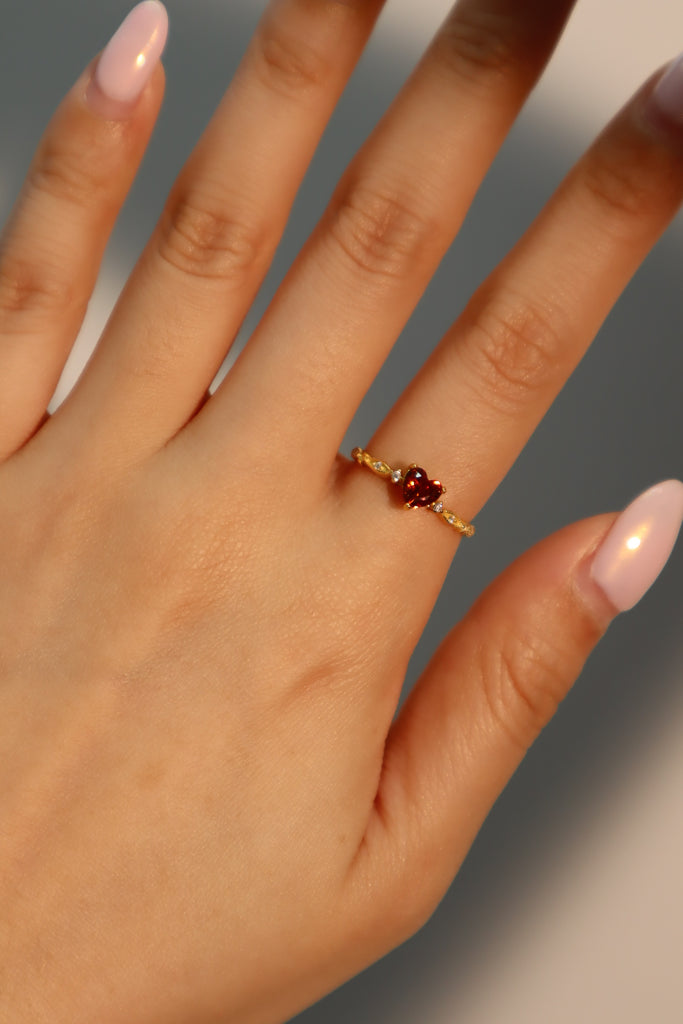 24K gold Vermeil Red Gem Heart Ring – Cutethingscommin