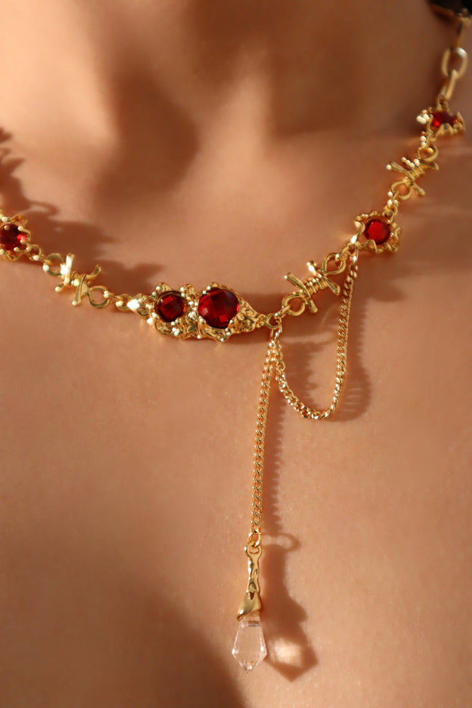 18K Real Gold Plated Red Gem Twist Necklace – Cutethingscommin