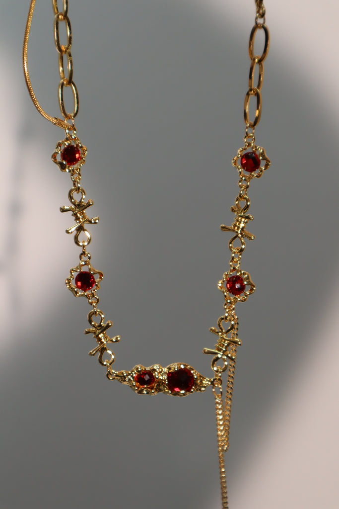 18K Real Gold Plated Red Gem Twist Necklace – Cutethingscommin